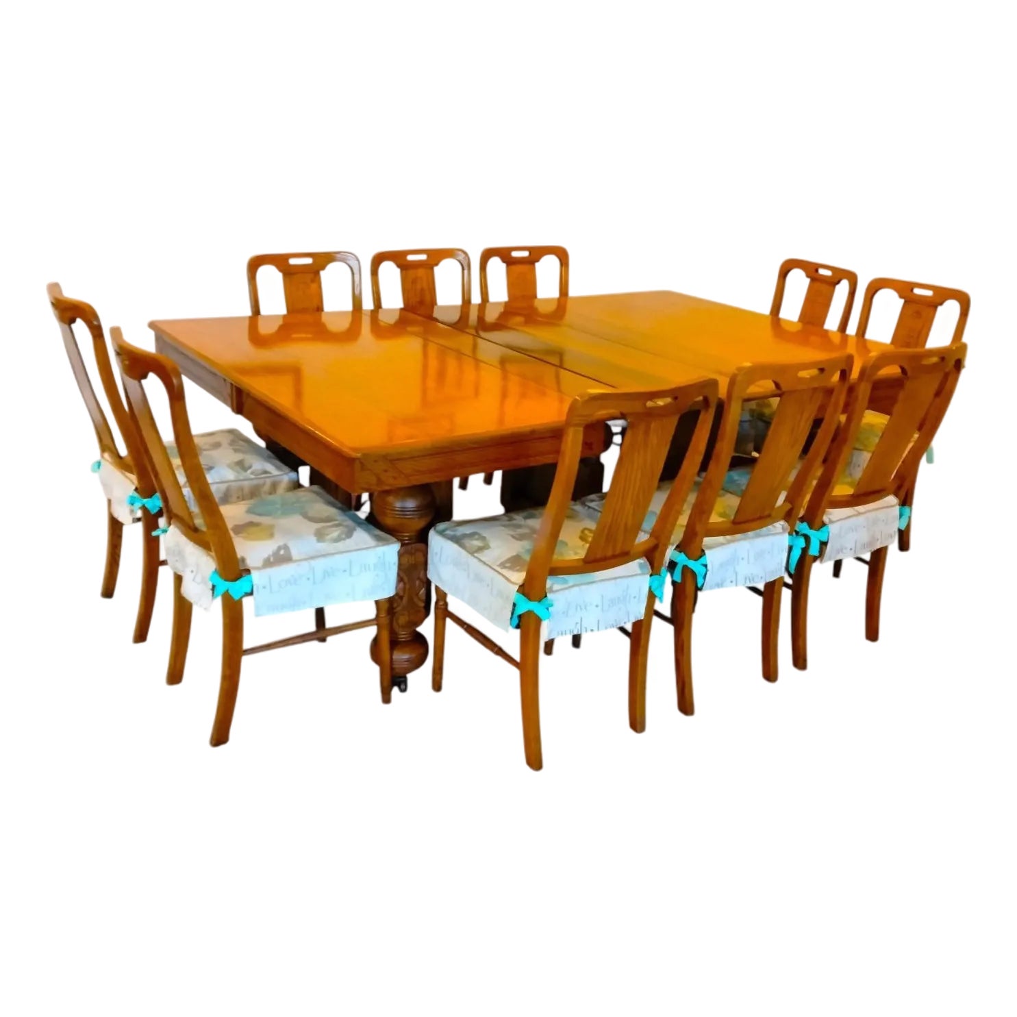 1880s Golden Oak Gilded Age Custom Made Dining Set With 10 Chairs ...