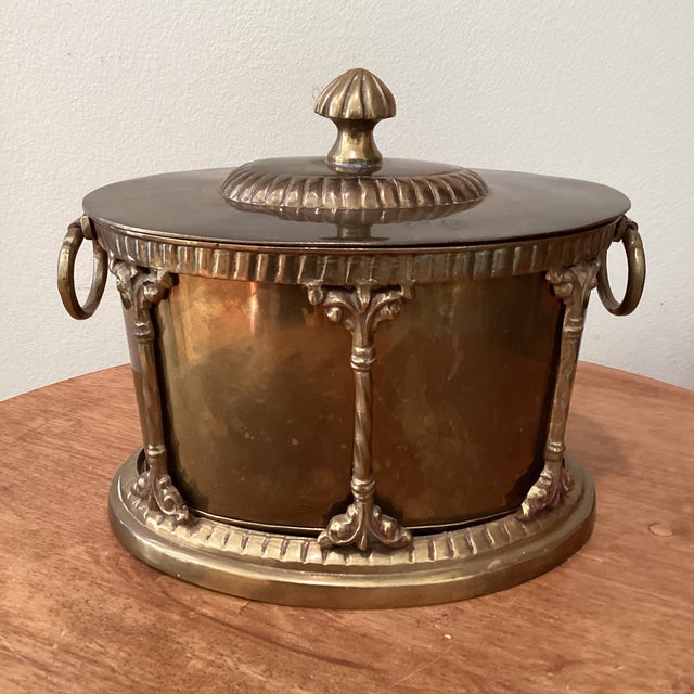Mid 20th Century Vintage Brass Biscuit Tin With Lid and Handles | Chairish