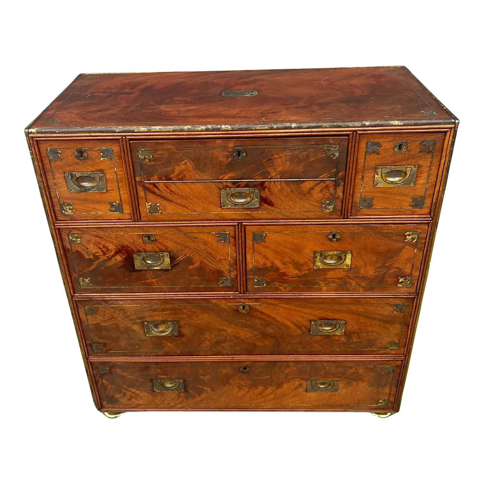 Anglo Raj Regency Campaign Chest with Desk Trimmed in Brass Banding ...
