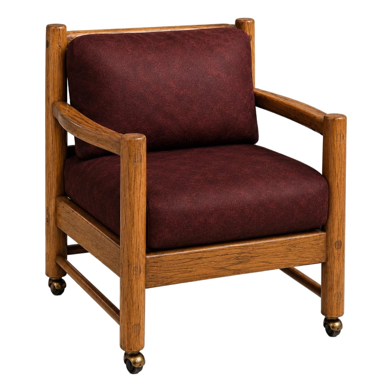 Vintage Architectural Solid Oak Lodge Lounge Chairs With Brass Casters ...