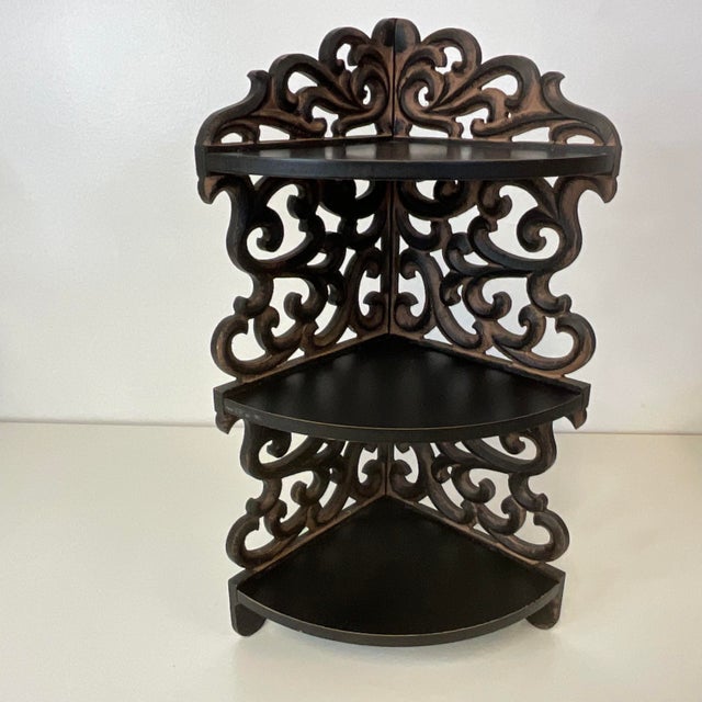 1980s Vintage Chippendale Rocco Wall Mounted Corner Shelf With ...