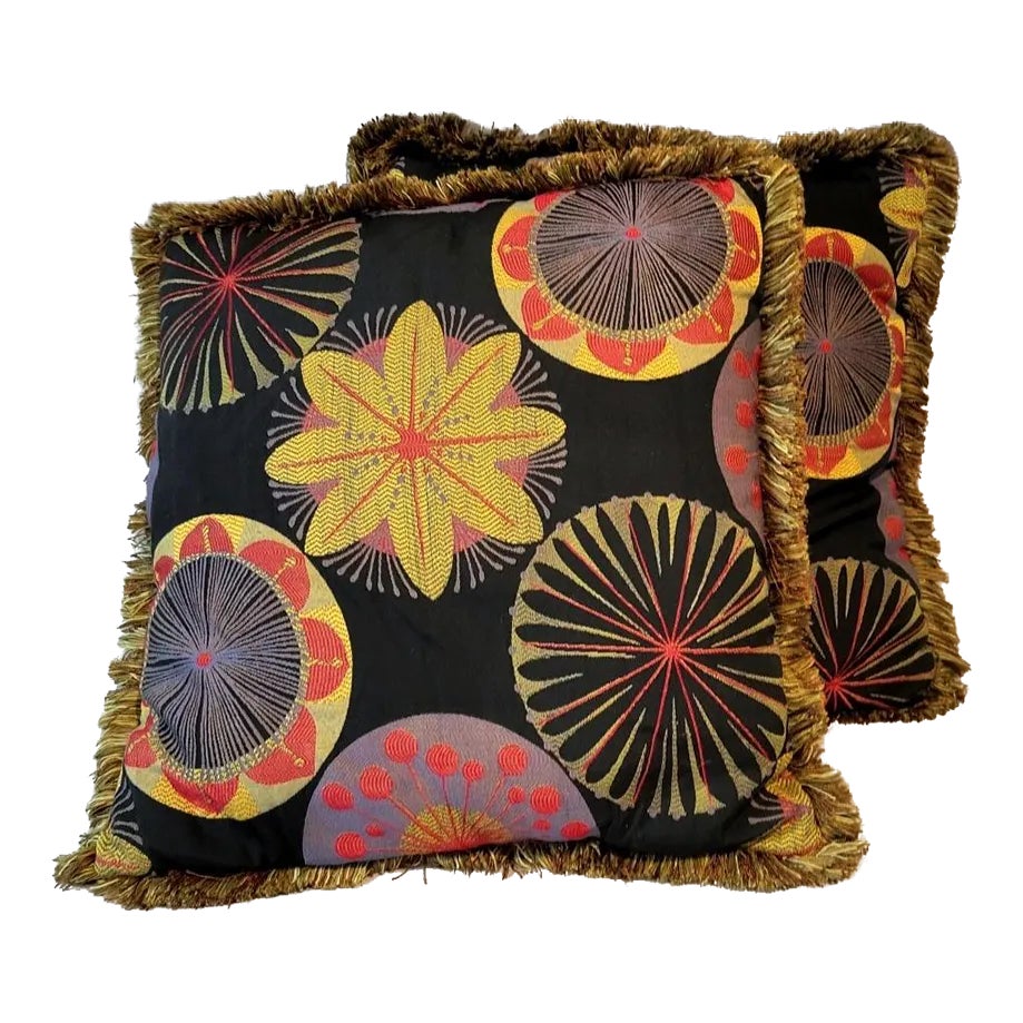 Atomic Boho Mandala Embroidered Toss Pillows - a Pair | Chairish