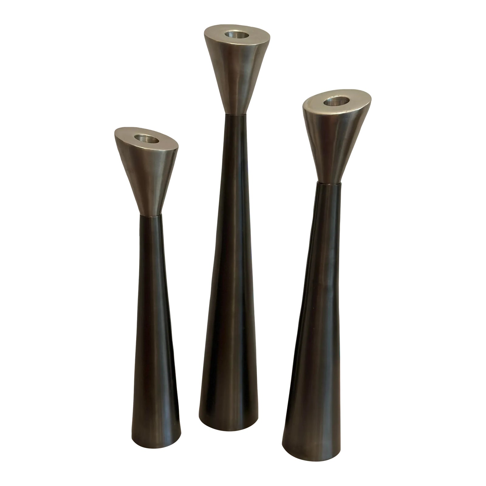 1980s Swedish Style Brushed Steel Candlesticks- Set of 3 | Chairish