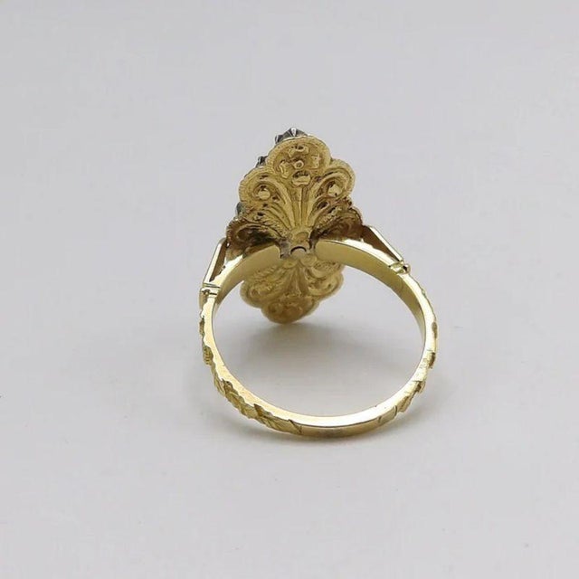 18K Gold Georgian Revival Ring with Rose Cut Diamonds Cluster Size 9 ...