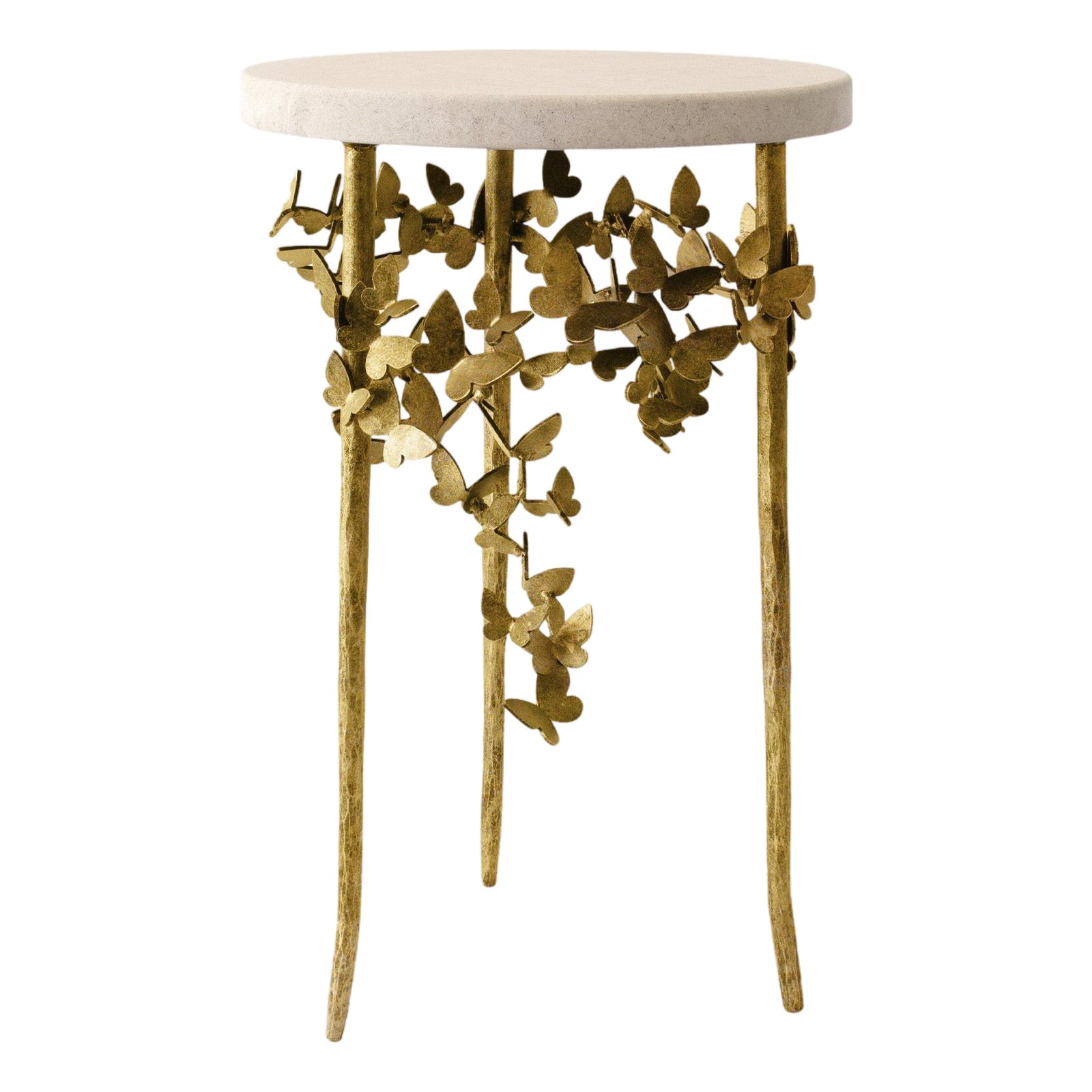 Brilliant Gold Butterfly Accent Table Travertine | Chairish