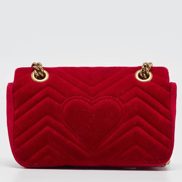 Gucci Red Matelasse Velvet Mini Gg Marmont Shoulder Bag | Chairish