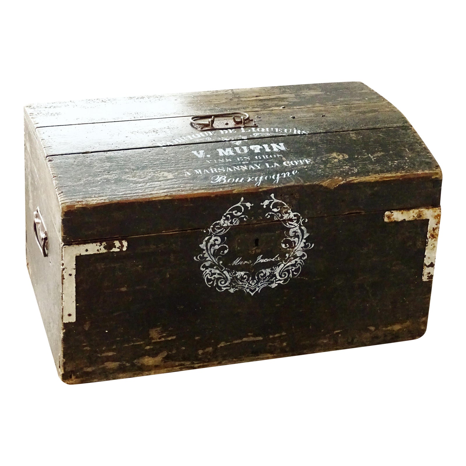 Antique Green Wood Army Chest Trunk, Storage Box | Chairish