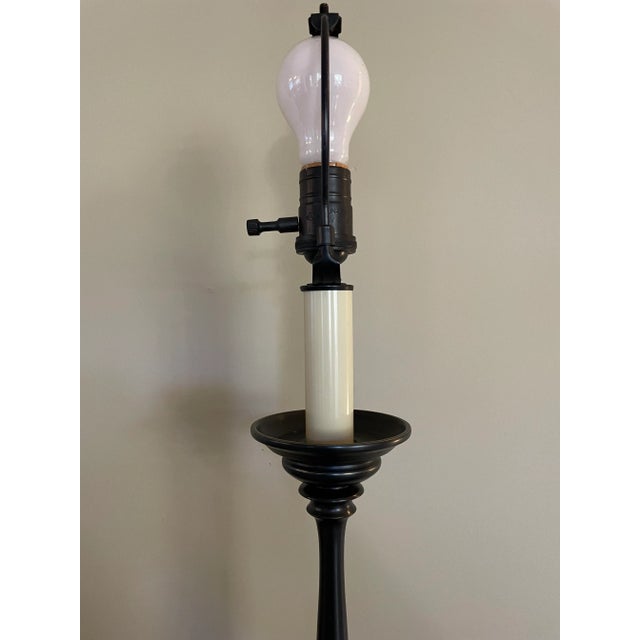 2000s Black Metal Candlestick Desk Lamp With Shade From Restoration ...
