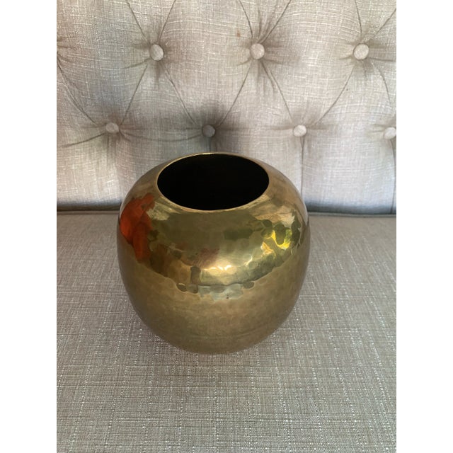 Vintage Serving Hammered Solid Brass Bowl & Vase | Chairish