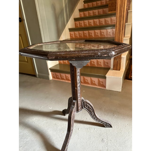 Late 1800s Hand Carved Chinese Chinoiserie Tilt Top Table With Stone ...