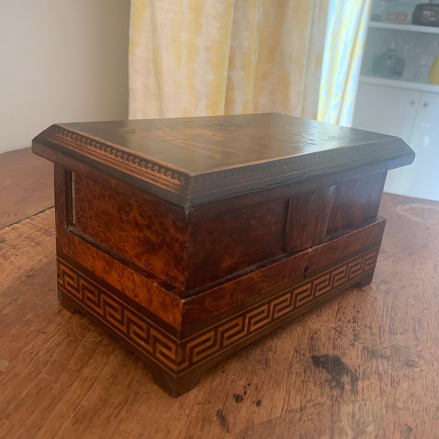 Antique Italian Wood Inlay Greek Key Jewelry Box | Chairish