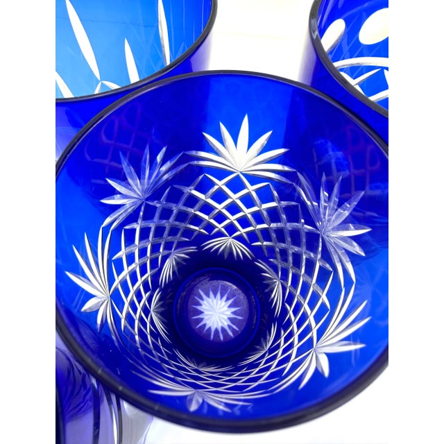 1960s Bohemian Czech Crystal Cobalt Blue Cut to Clear Highball Tumblers ...