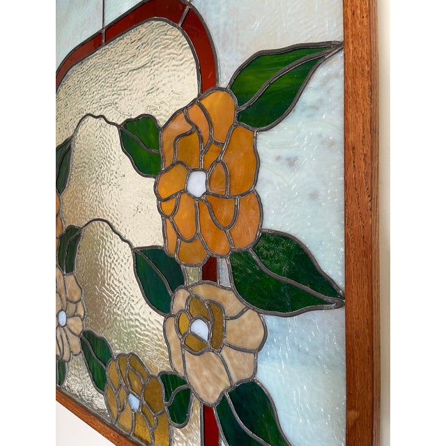 Vintage Multi Color Floral Leaded Glass Window | Chairish