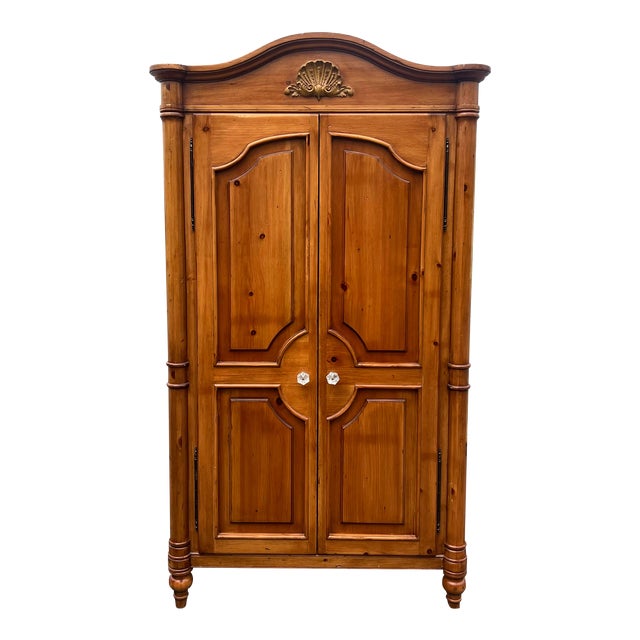 Pine Rustic Farmhouse Carved Shell Detail Armoire | Chairish