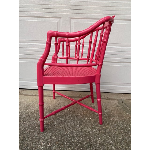 Pink Lacquered Faux Bamboo Club Chair | Chairish