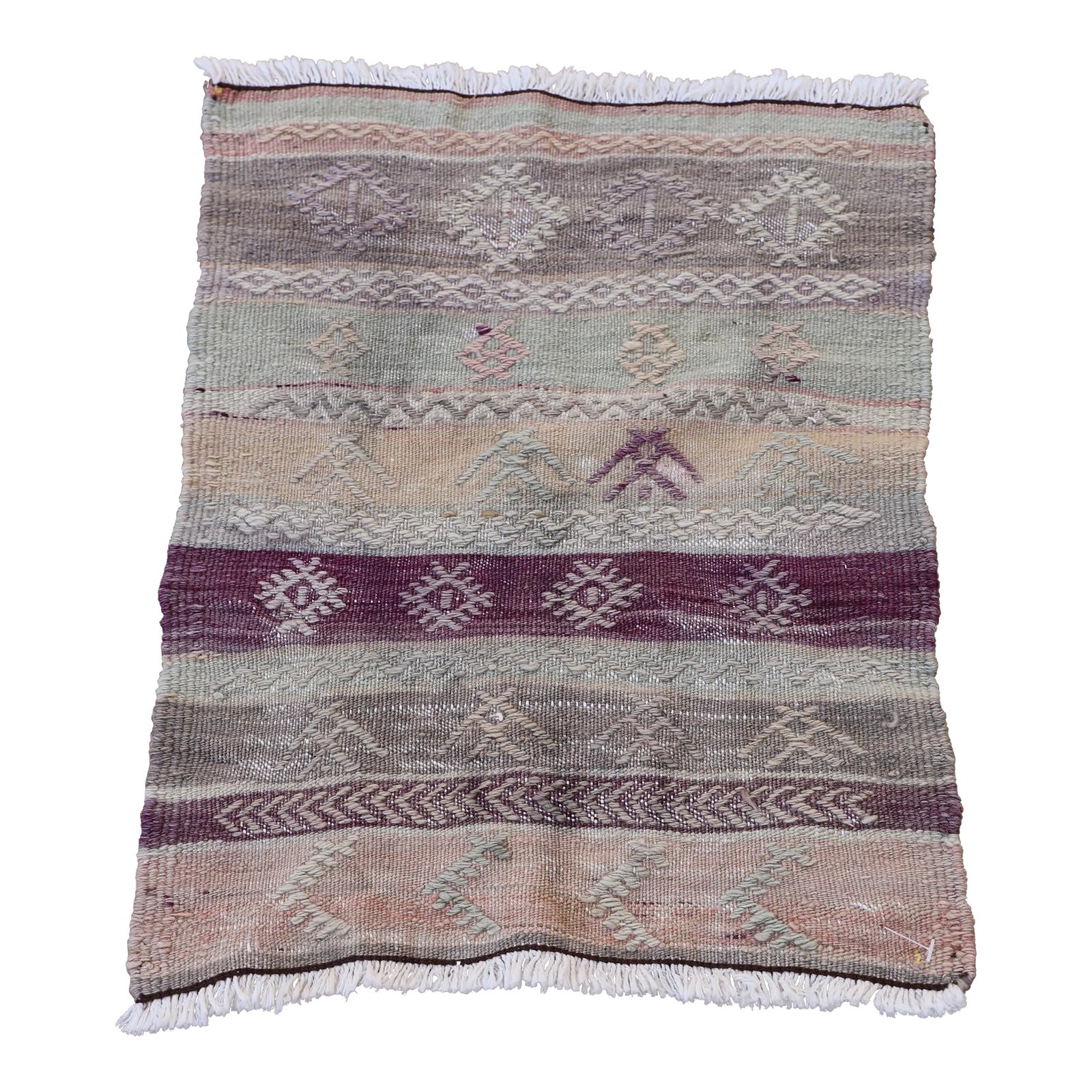 1960s Boho Style Distressed Stripe Design Hand Loom Oushak Kilim Rug ...