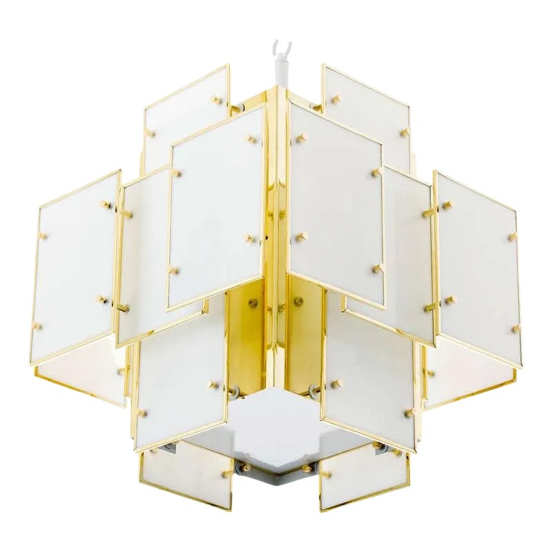 Geometric Milk Glass Panel Chandelier | Chairish