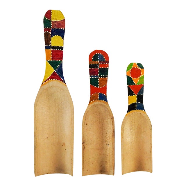 Hand Painted Wood Scoops - Set of 3 | Chairish