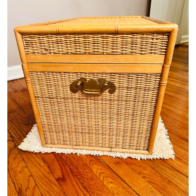 1980s Vintage Tan Rattan Trunk With Bamboo Trim | Chairish