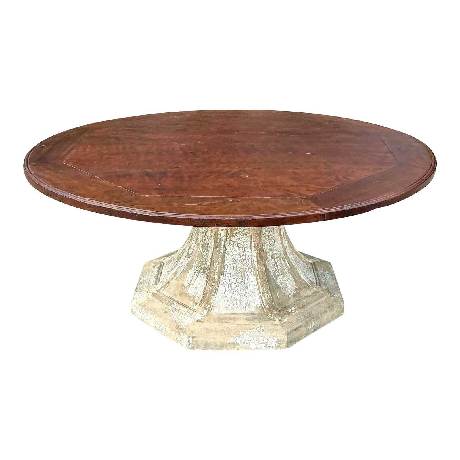 Vintage Boho Patinated Concrete Pedestal With Custom Wood Top Dining ...