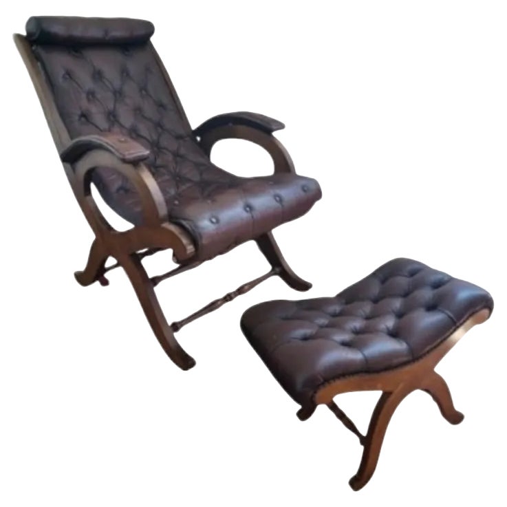 Mid-Century Chesterfield Leather Lounge Chair and Ottoman from Valenti ...