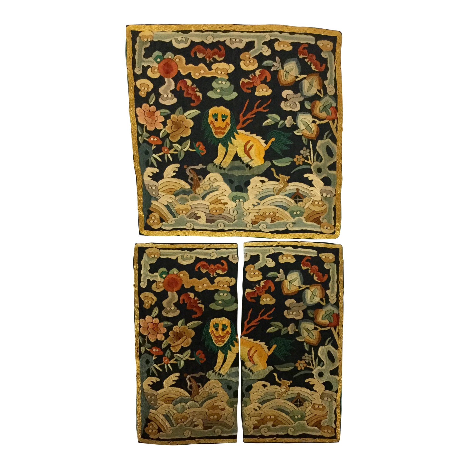 Antique Chinese Hand Embroidered Silk Rank Badges - Set of 3 | Chairish