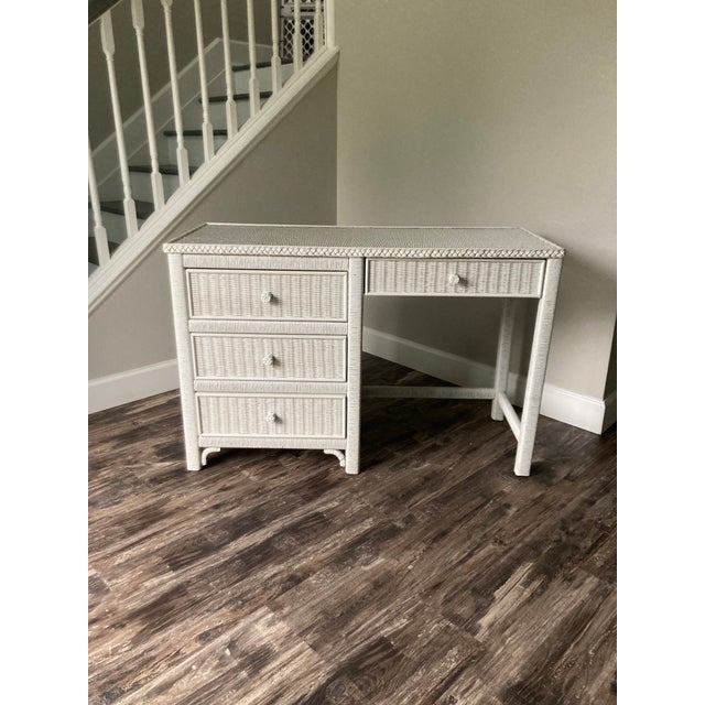 Late 20th Century Henry Link for Lexington White Wicker Desk | Chairish