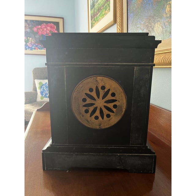 Antique French Black Marble Upright Mantle Clock | Chairish