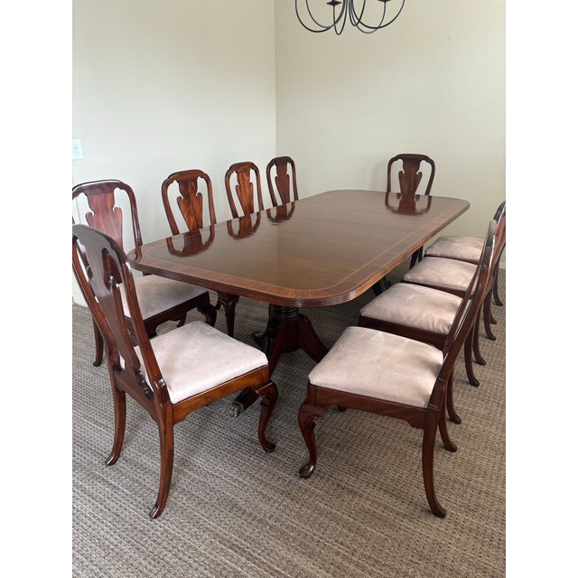 1980s Vintage Alfonso Marina Dining Table and 10 Queen Anne Chairs ...