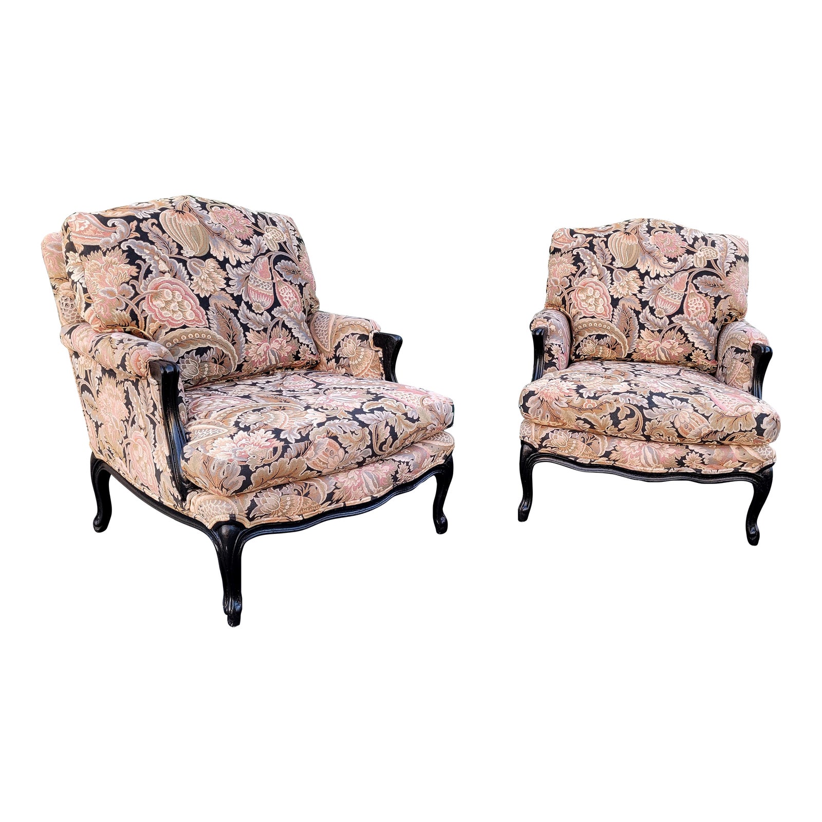 Cbs Mfg. Co. French Louis XV Paisley Jacquard Bergere Chairs- a Pair ...