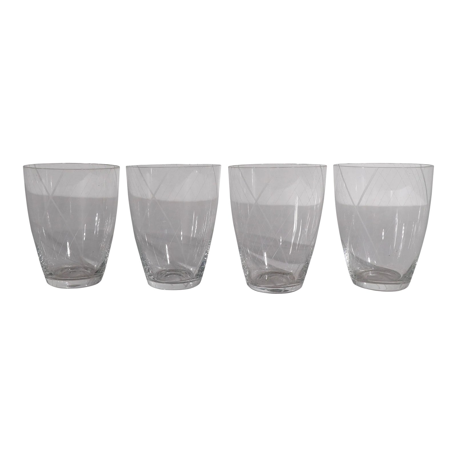 Set of 4 Mid-Century Etched Drinking Glasses | Chairish