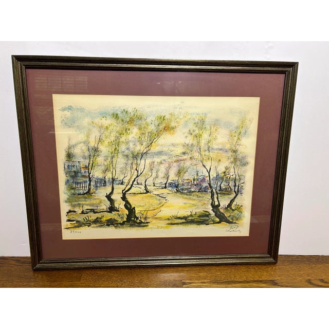 1950s Vintage Landscape Watercolor Lithograph, Framed | Chairish