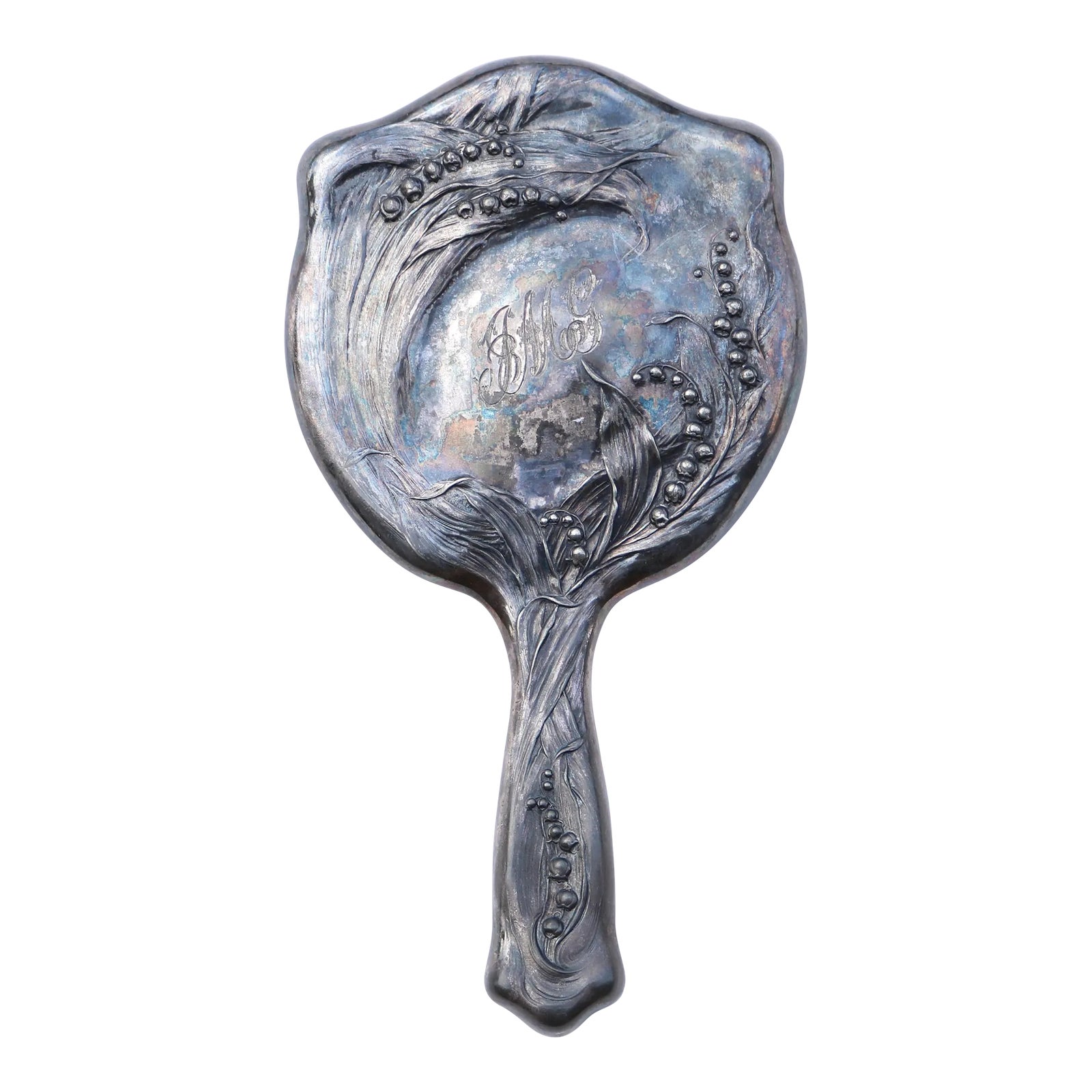 1900's Antique Art Nouveau Silver Plated Repousse Hand Mirror | Chairish