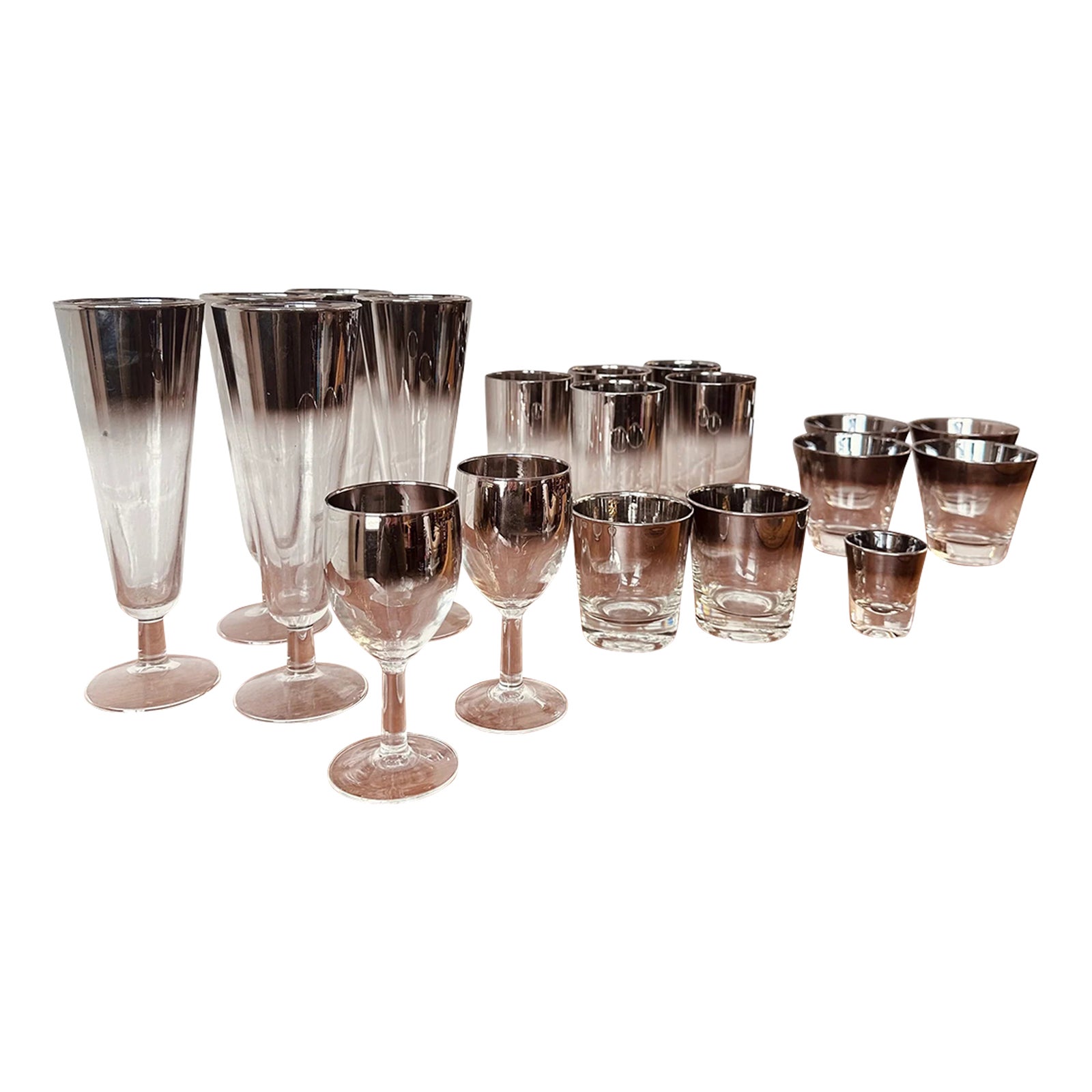 Viteron Queen’s Luster Silver Fade Glassware Set - 19 Pieces | Chairish