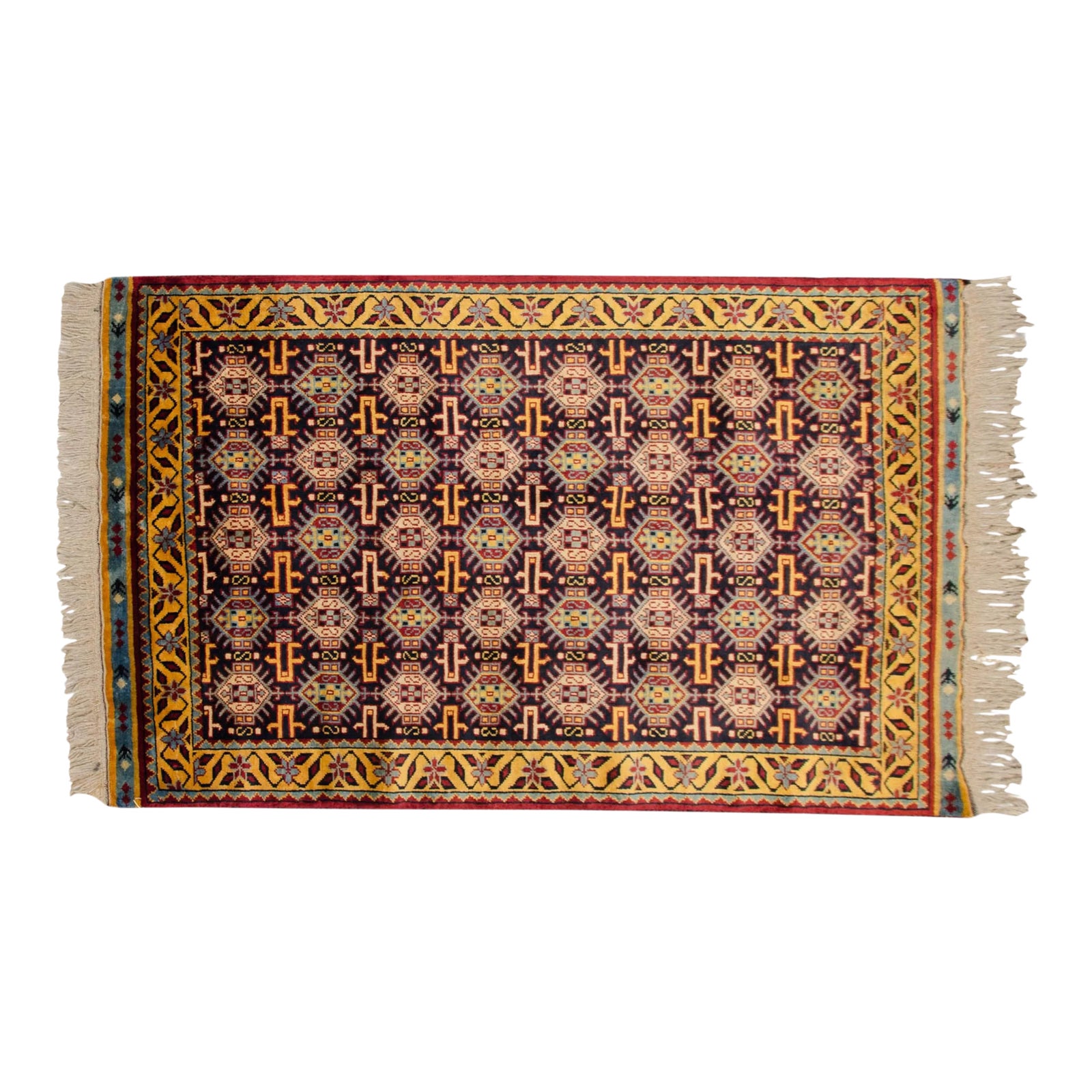 Vintage Indian Caucasian Design Rug - 3'2" X 4'10" | Chairish