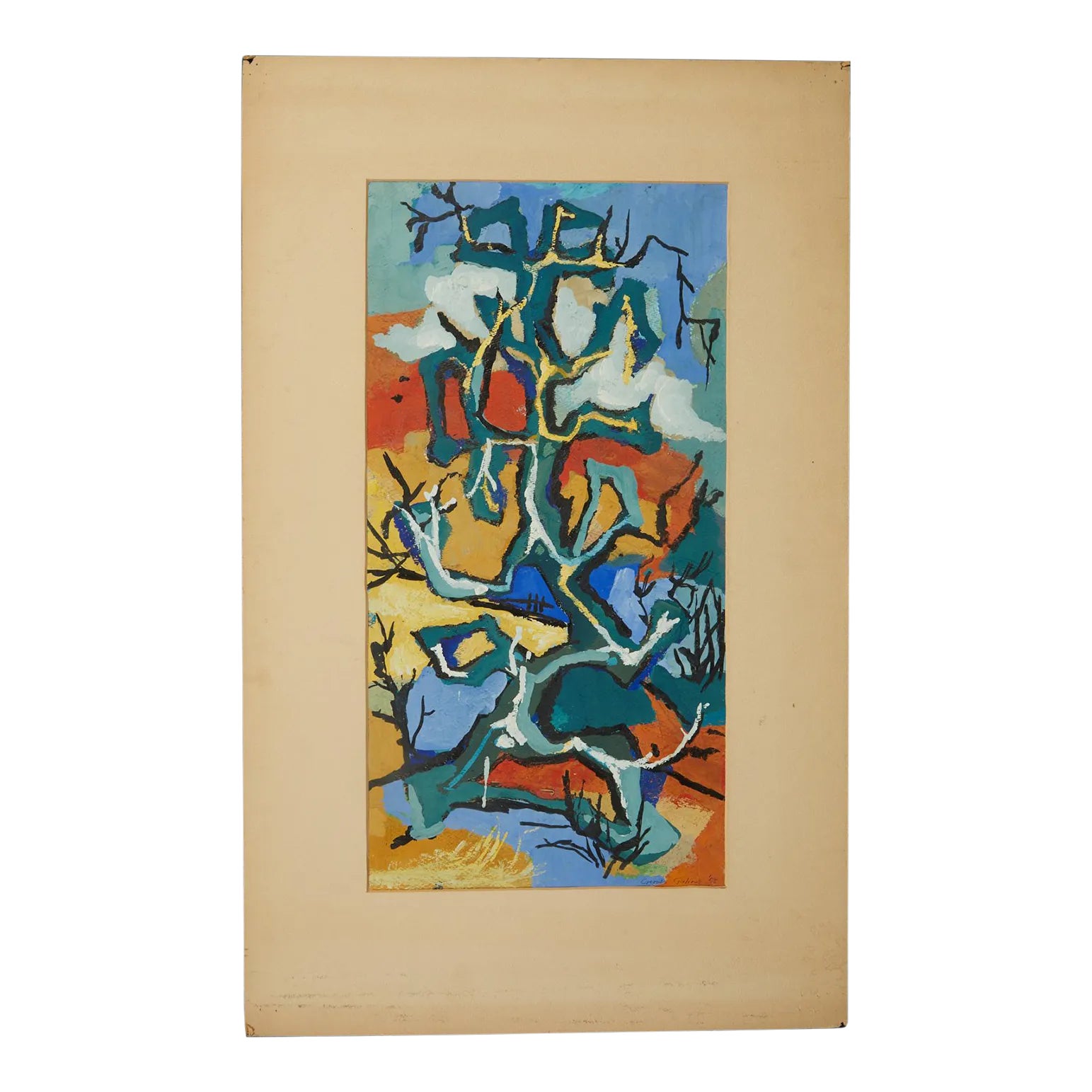 MCM Abstract Painting Artist Golins 1955 | Chairish