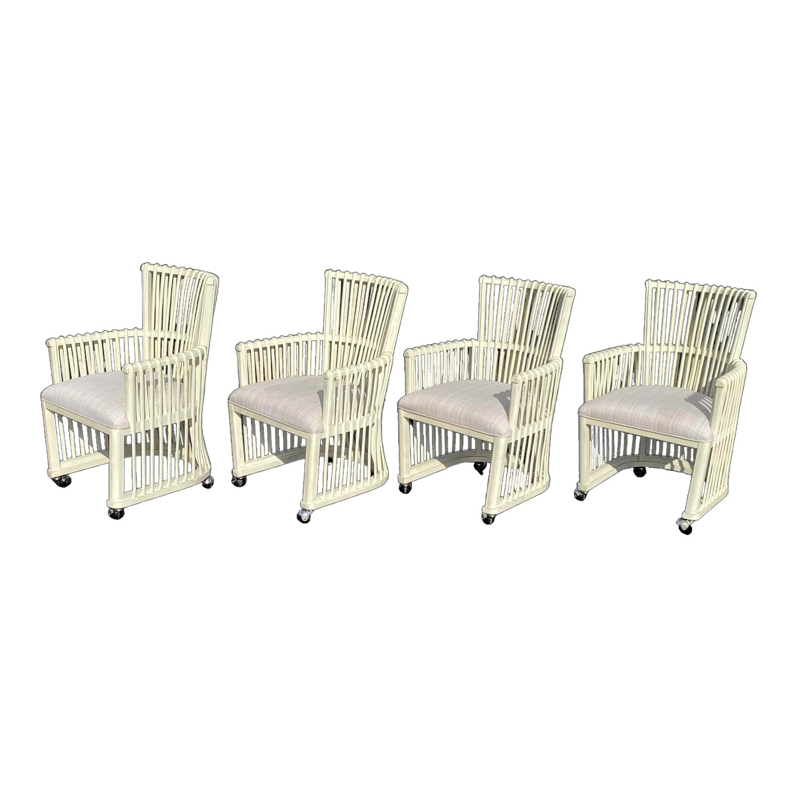 Set of Four Stanley Reserve White Bent Rattan Hampton Club or Dining ...