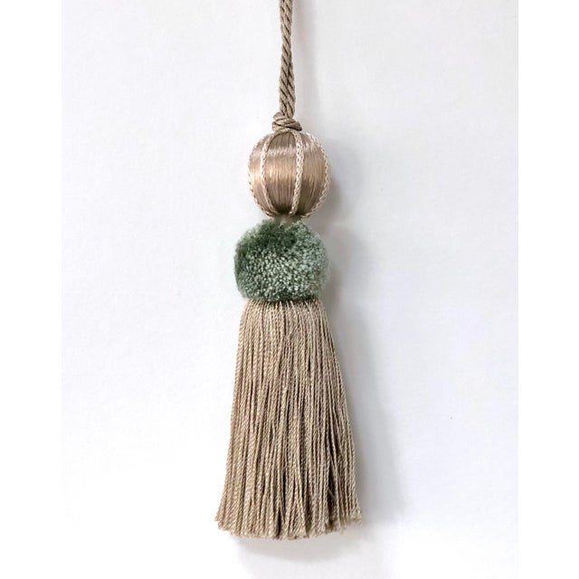 Sage & Taupe Beaded Key Tassel - 4.5" | Chairish