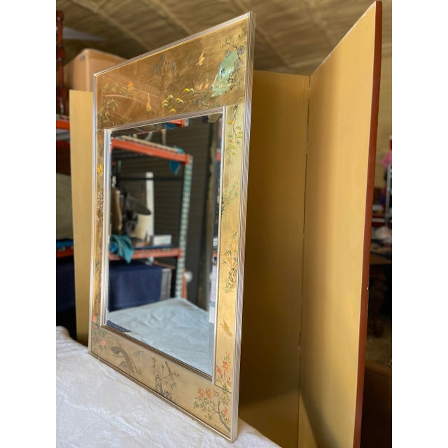 Vintage La Barge Hand Painted Gold Leaf Rectangular Decorative Mirror | Chairish