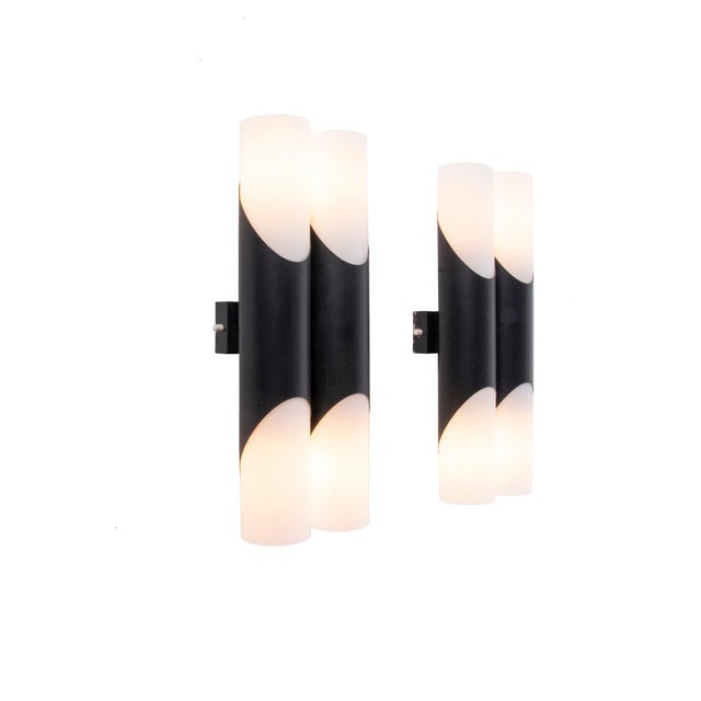 German Double Glass Wall Lights Black and White by Neuhaus, 1970 - A ...