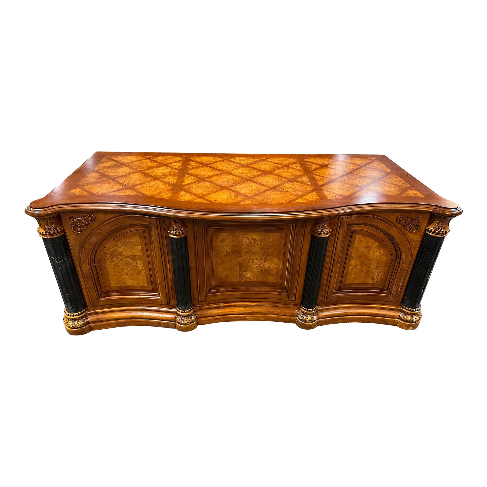 Michael Amini Executive Desk With Black Marble Columns | Chairish