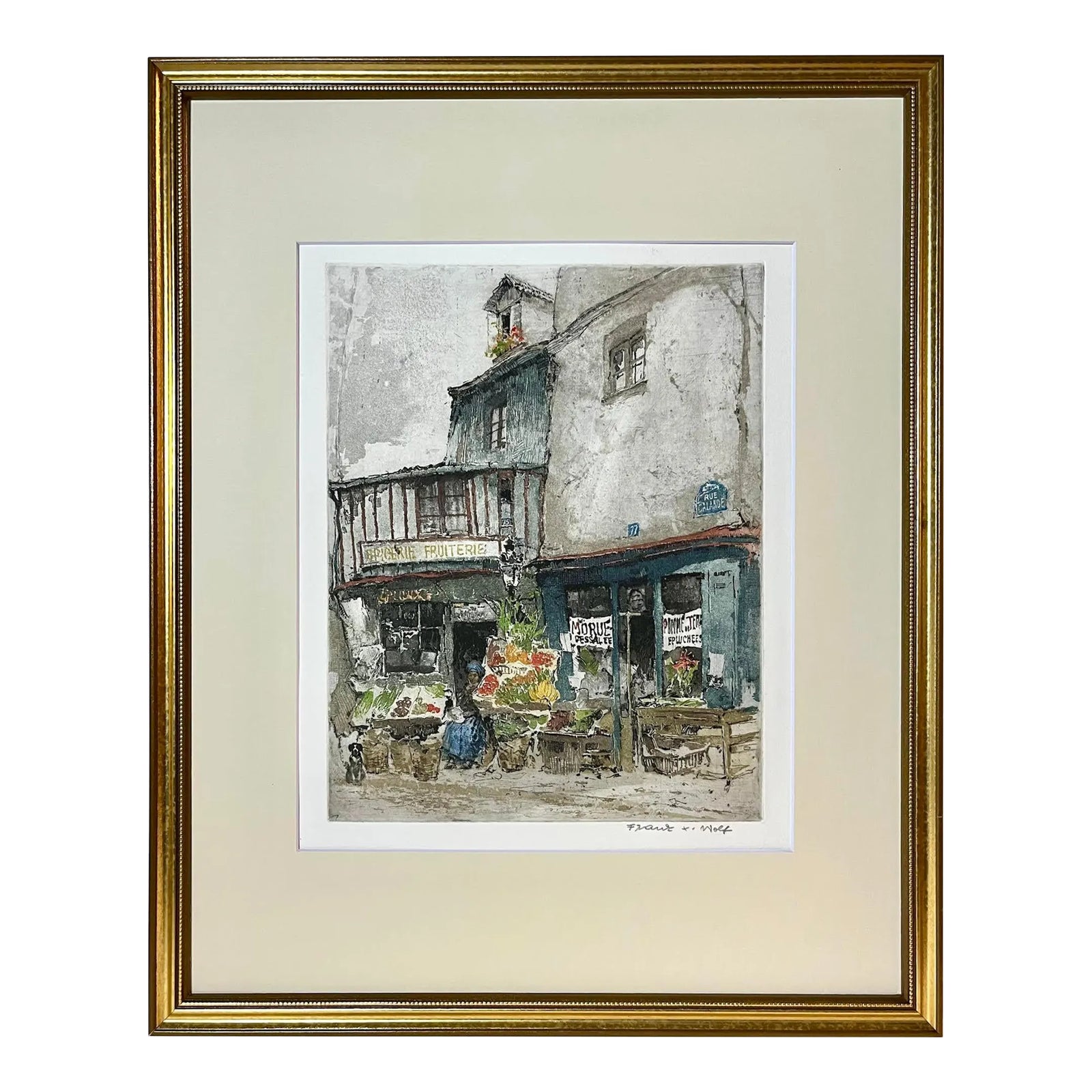 Vintage Color Etching Paris Fruit Shop 77 Rue Galande by Franz Xavier ...