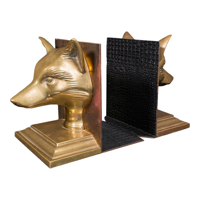 1900's Pair of Victorian Antique Brass Fox Bookends | Chairish
