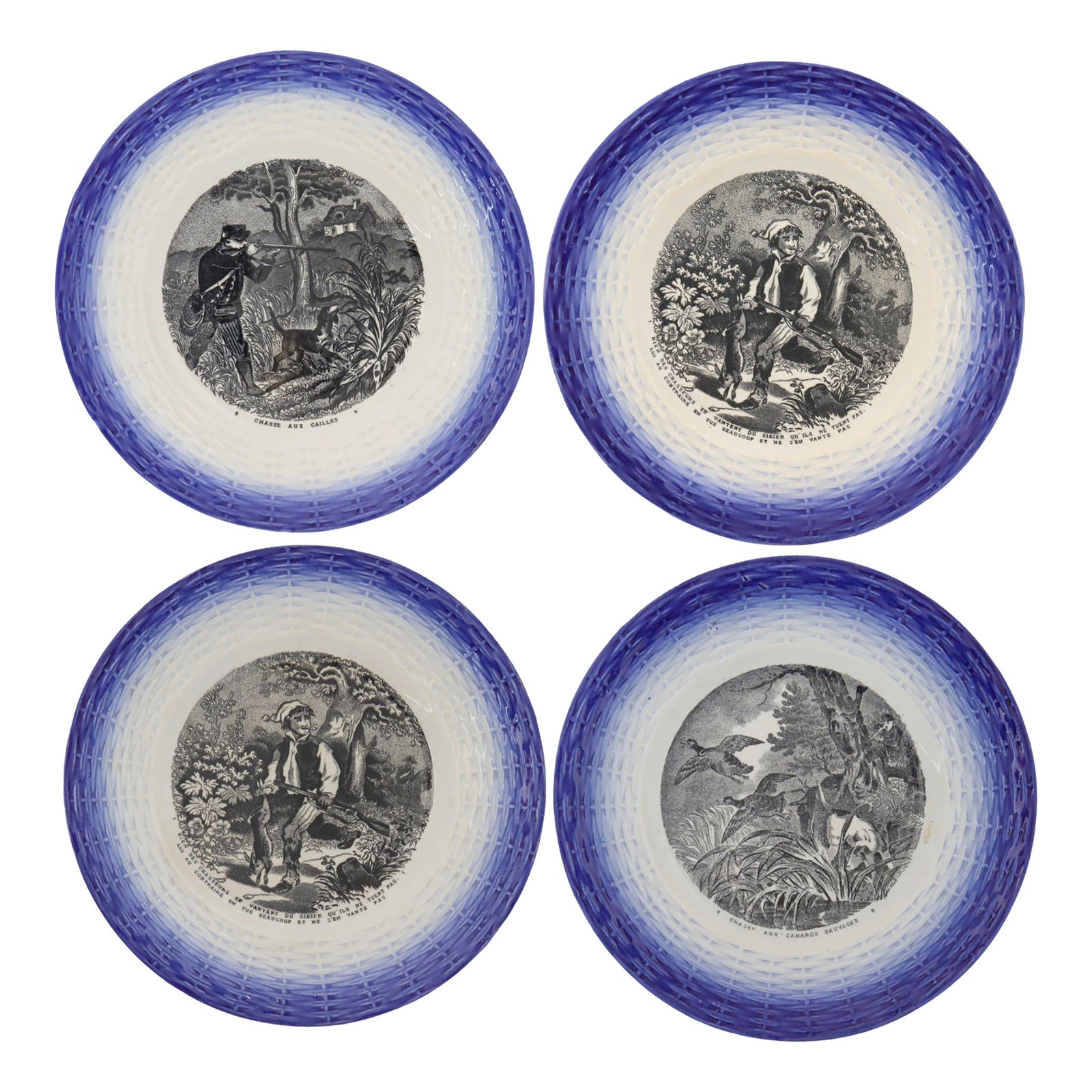 Sarreguemines French Hunt Scene Plates, Set of 4 | Chairish
