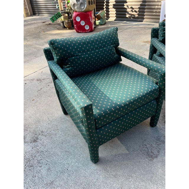 1970s Pair of Forest Green Upholstered Parsons Chairs | Chairish