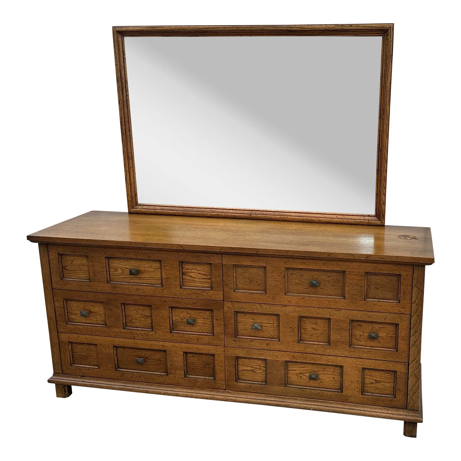 1960s Burled Solid Wood Mid Century Henredon Dresser and Mirror Chairish