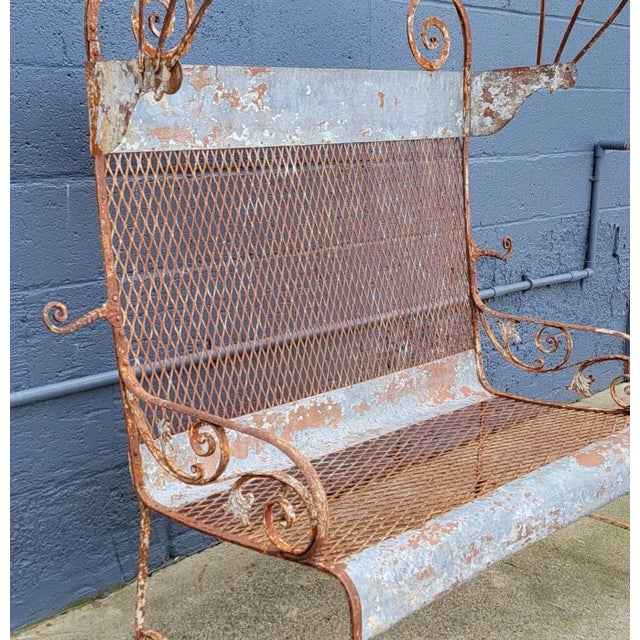 Iron Garden Bench With Folding Canopy / Umbrella | Chairish