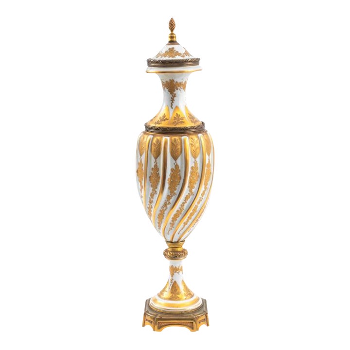 Louis XVI Style Gilded Porcelain Vase | Chairish
