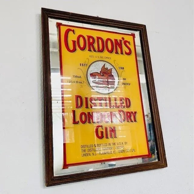 Vintage Gordon's London Dry Gin Mirror, 1970s | Chairish