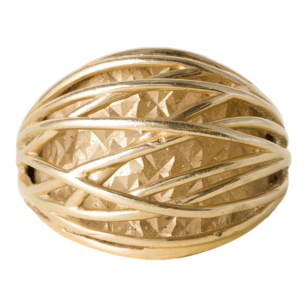 Late 20th Century Vintage Open Weave Dome Ring 14k Yellow Gold Size 6. ...